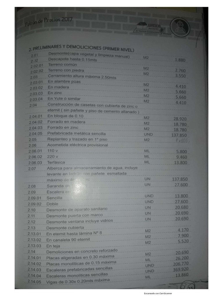 Tabla de Precios Mano de Obra Construccion | PDF