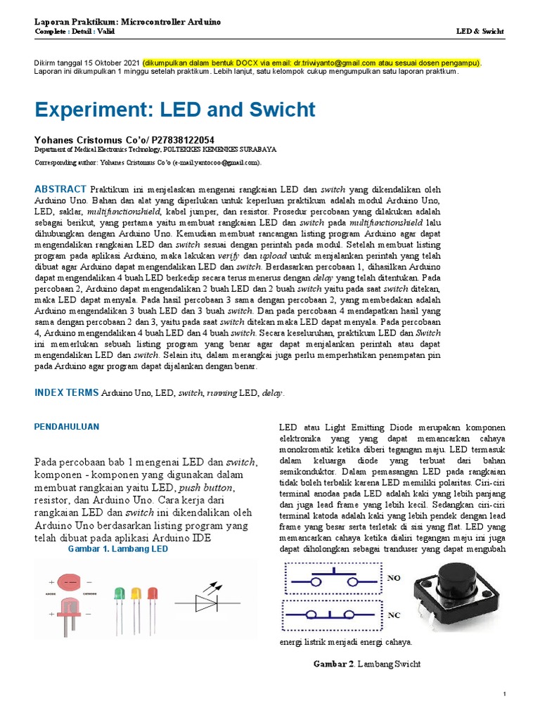 Tugas Experimen Led and Swicht Dengan Arduino Uno | PDF | Teknologi ...