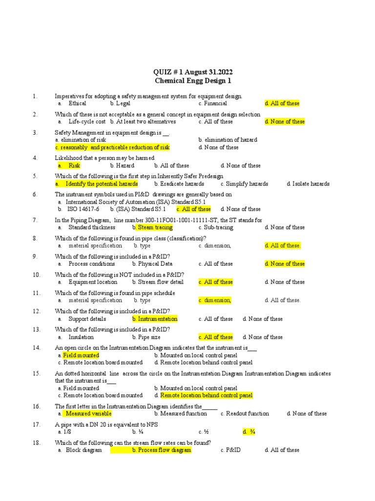 Quiz 1 Matl of Construction. PID Aug 31 | PDF