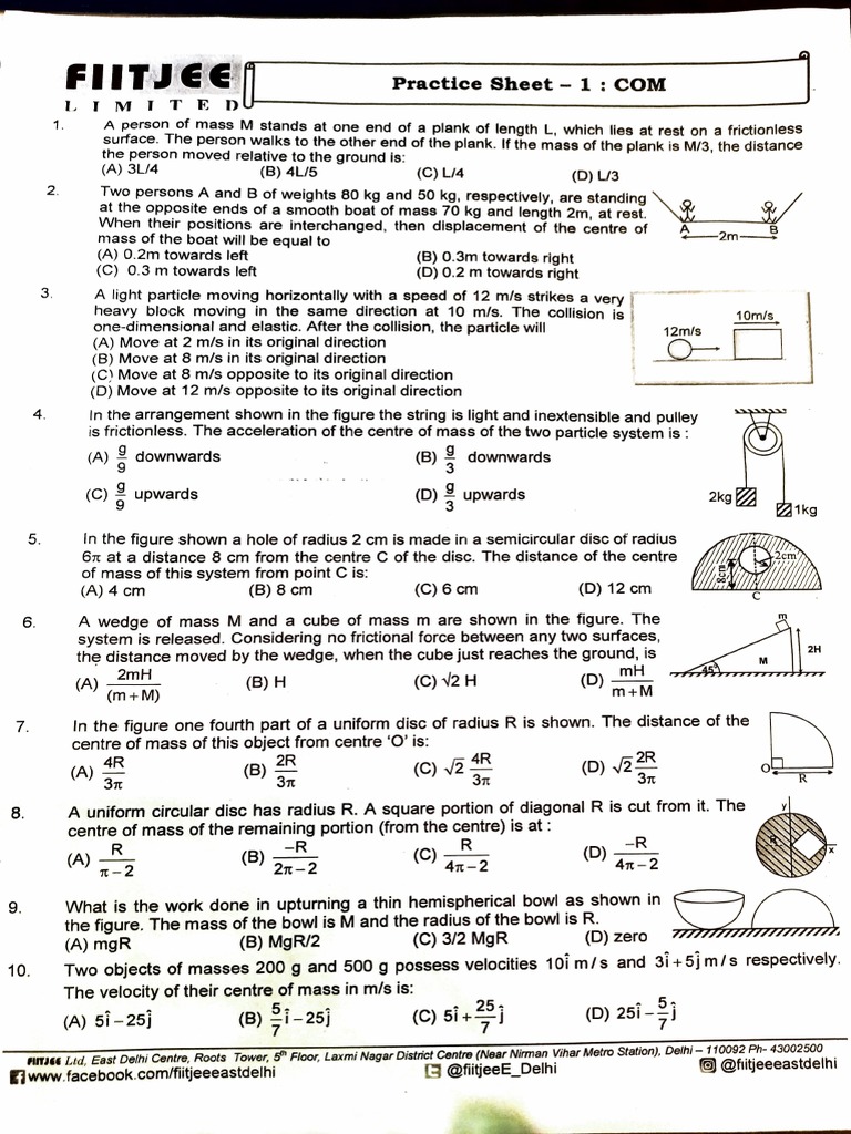 Fiitjee Centre of Mass Practice Sheet | PDF