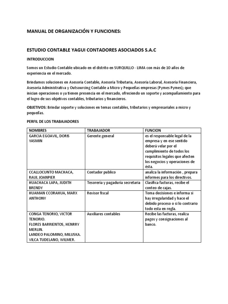 Manual de Organización y Funciones | PDF