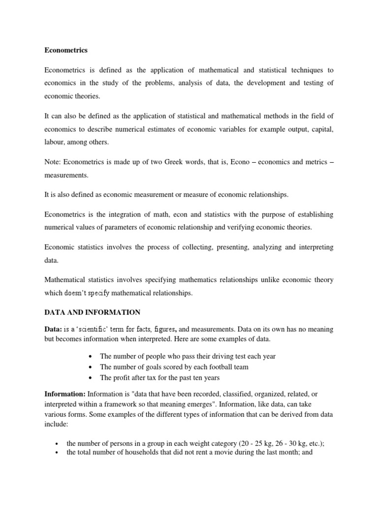 Topic1 - Nature of Econometrics | Download Free PDF | Econometrics ... Topic1 - Nature of Econometrics | Download Free PDF | Econometrics ...