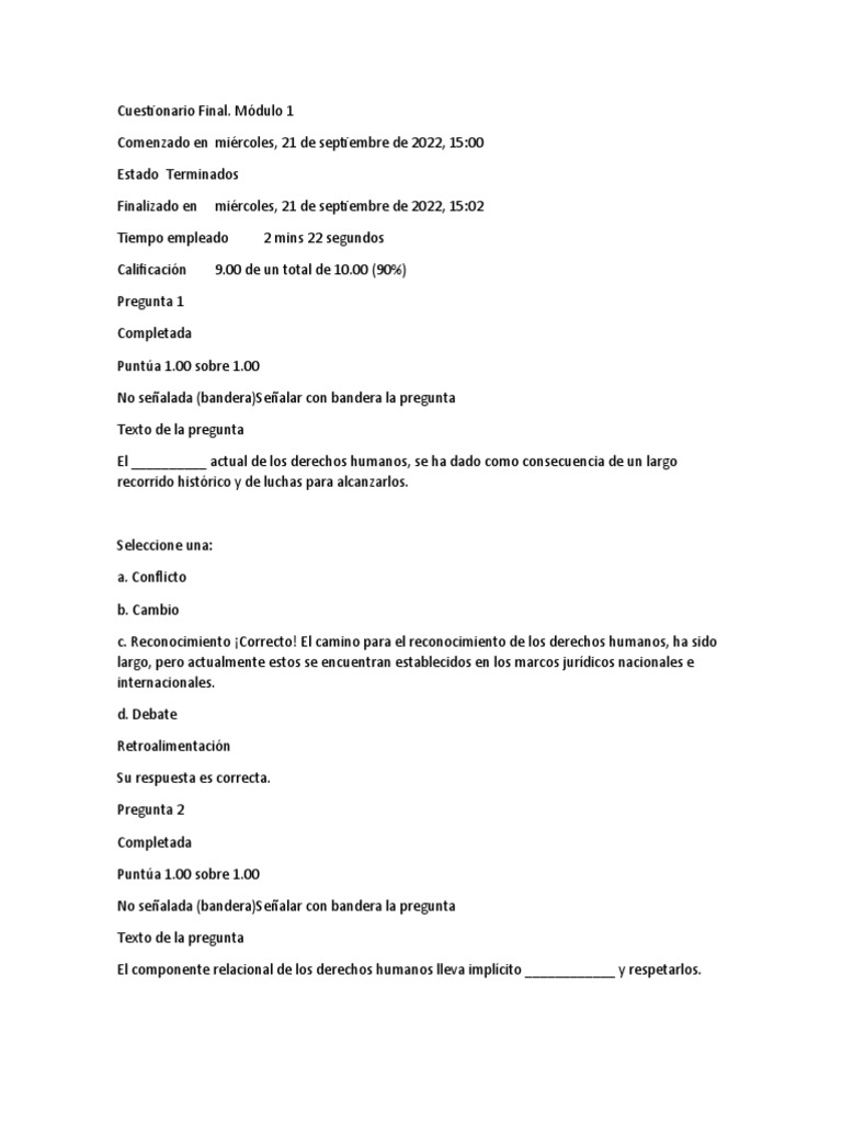 Cuestionario Final Modulo 1 | PDF