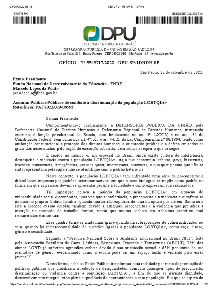Fnde SEI DPU 5549717 Oficio | PDF