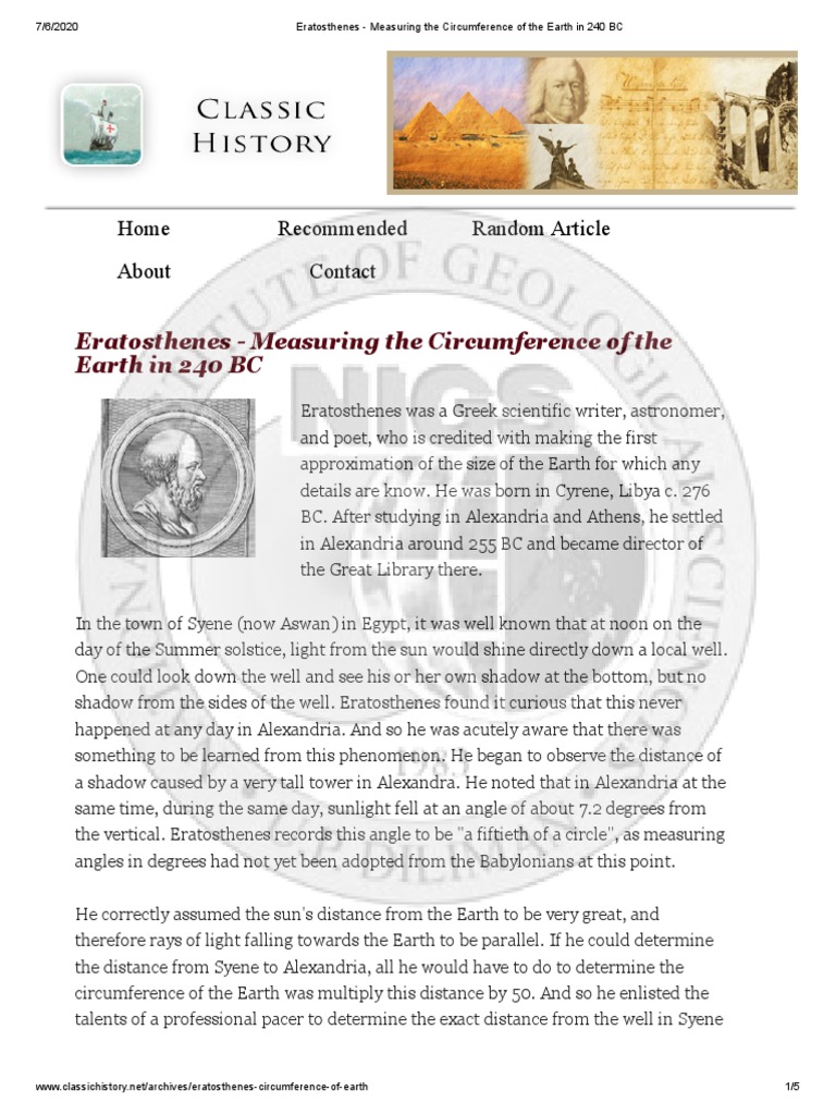 2.1 Eratosthenes - Measuring The Circumference of The Earth in 240 BC ...