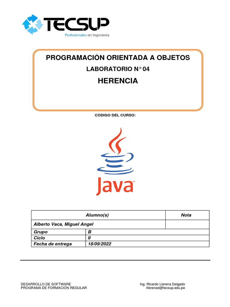 Lab S04 RLLD 2022 02 | PDF | Programación orientada a objetos | Java (lenguaje de programación)