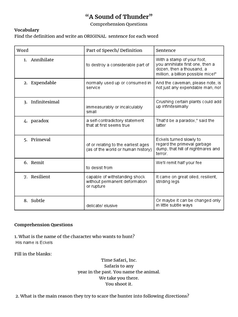 A Sound of Thunder: Comprehension Guide | PDF | Young Adult
