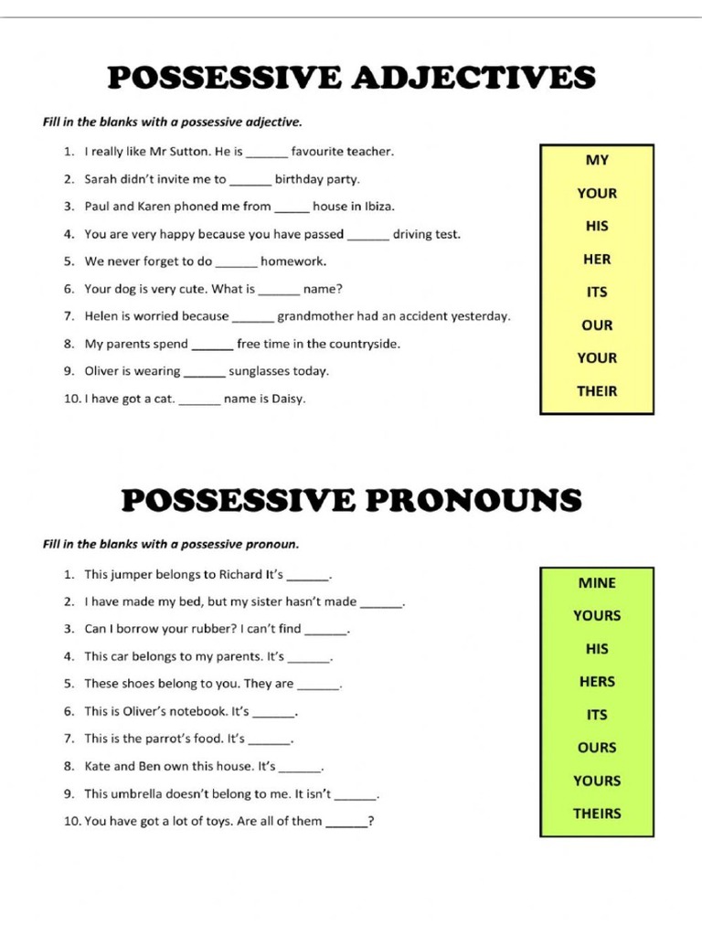 possessive adjectives and possessive pronouns (1) | PDF