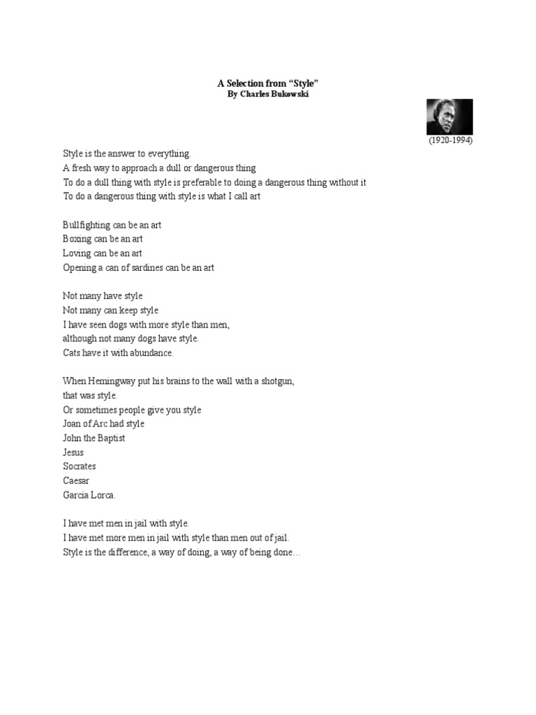 A Selection From Style by Charles Bukowski | PDF