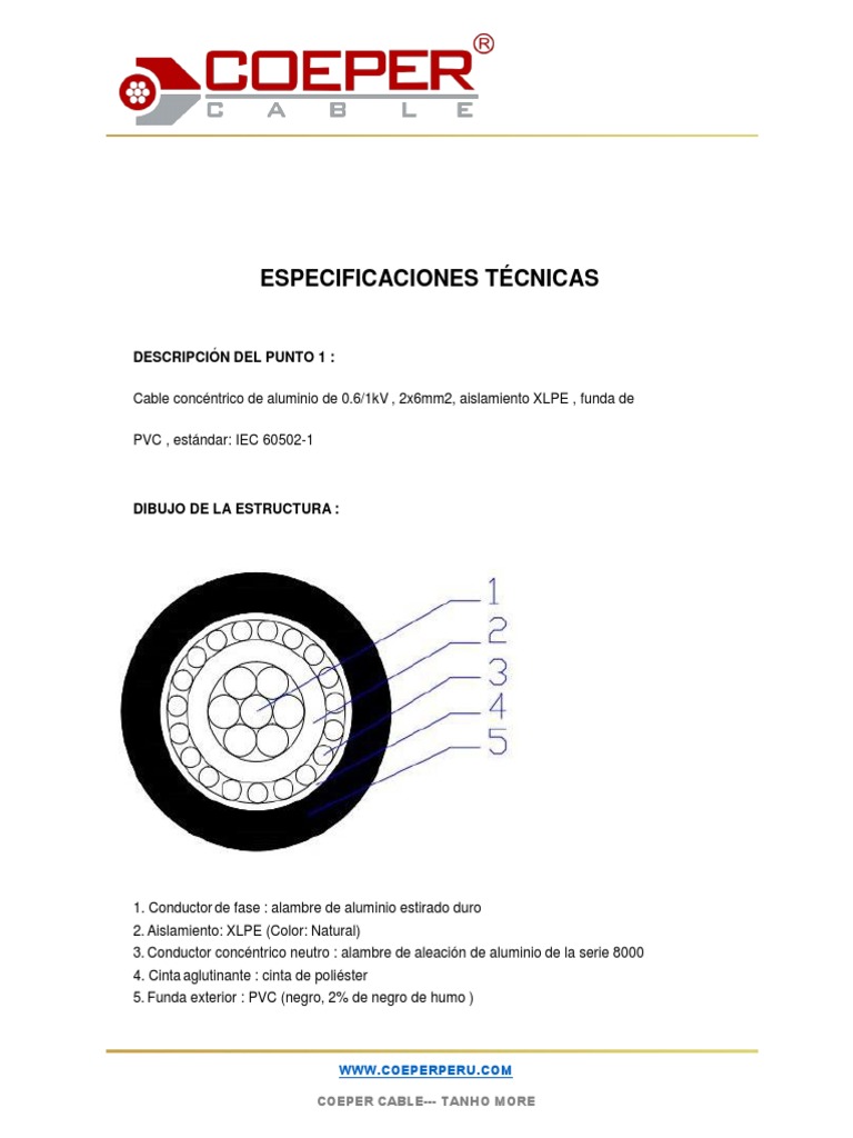 Cable Concentrico Al 2X6MM | PDF | Aluminio | Cable
