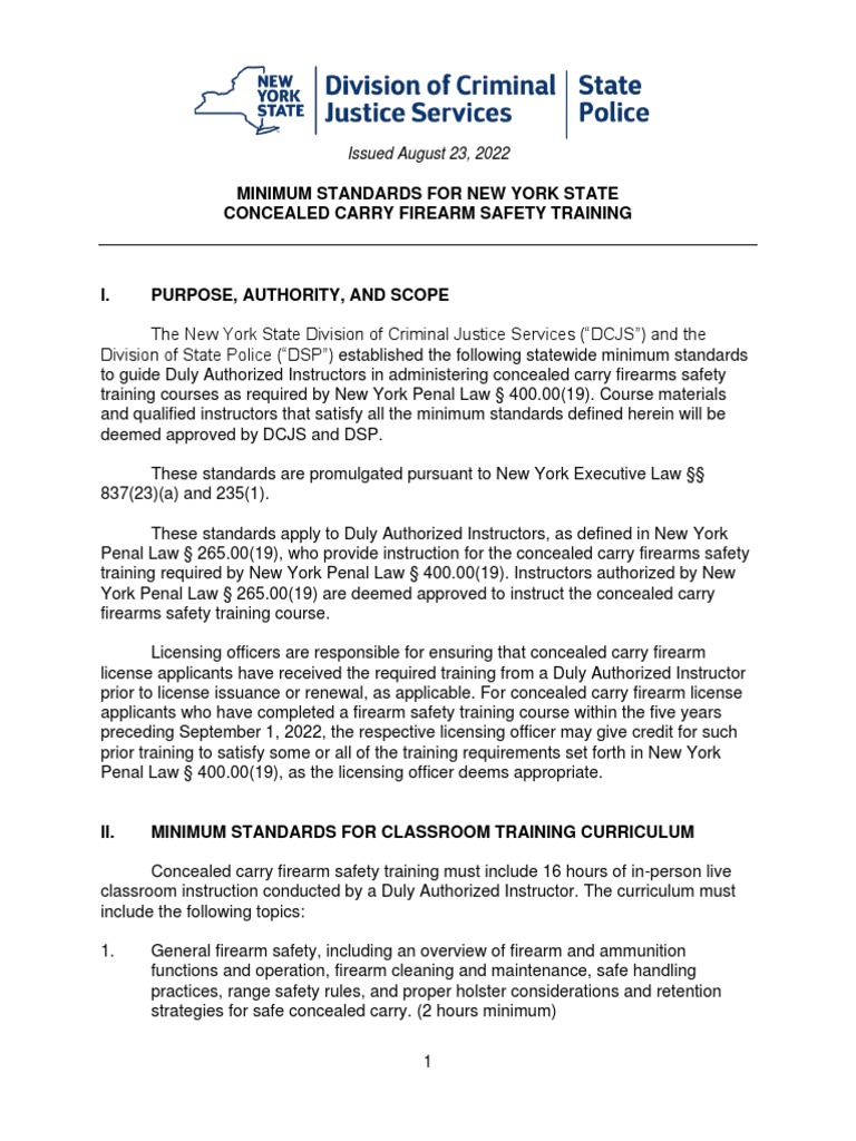 Minimum Standards For New York State Concealed Carry Firearm Safety ...