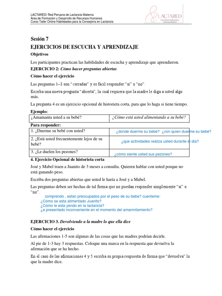 Sesion 7 Ejercicios de Escuchar y Aprender | PDF