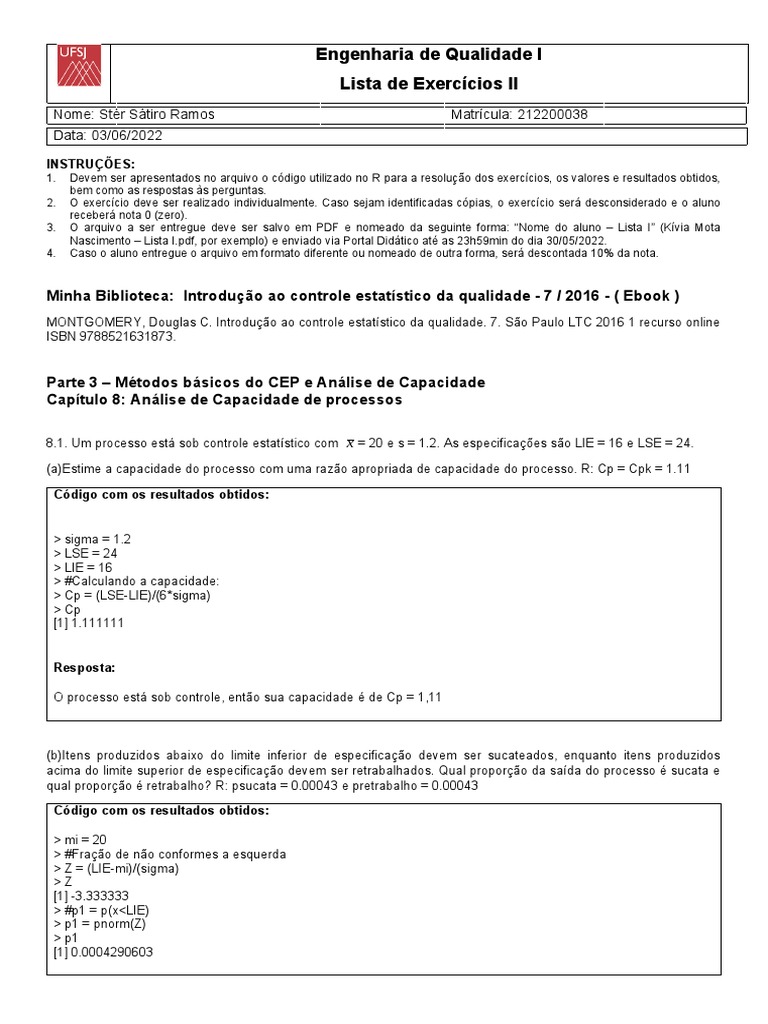 EQI - Lista de Exercícios II | PDF