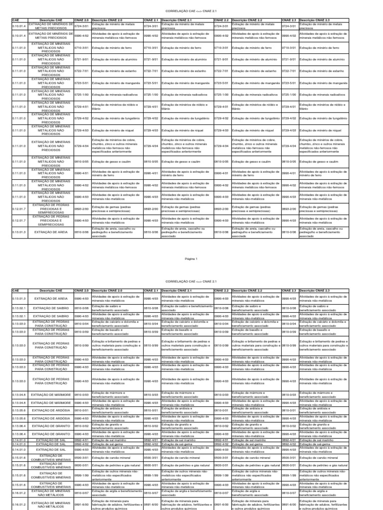Correlação Cae Cnae Versão Consolidada | PDF | Mineração | Concreto