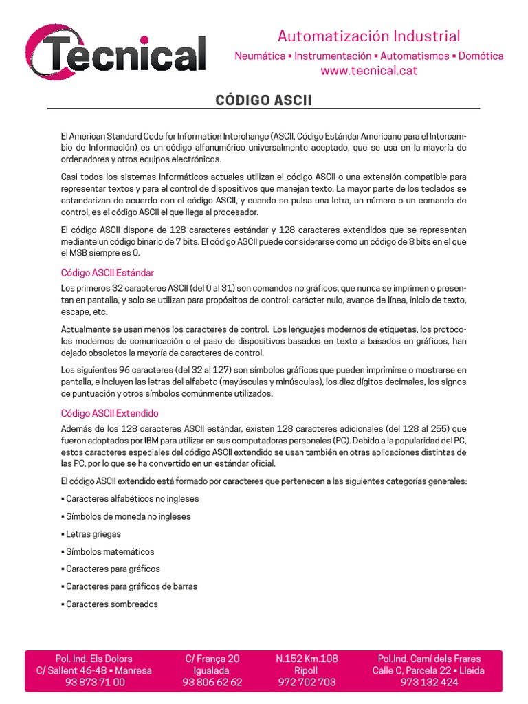Código ASCII: Caracteres y Uso | PDF | Ascii | Tipografía digital