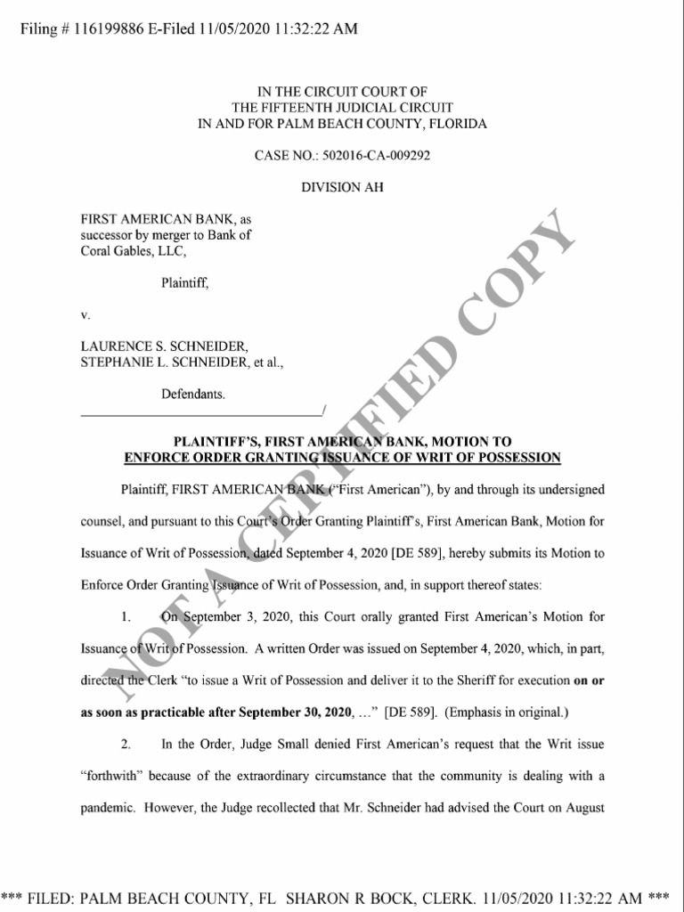 608 Plaintiff's Motion to Enforce Order Graanting Writ, 11.05.2020 ...