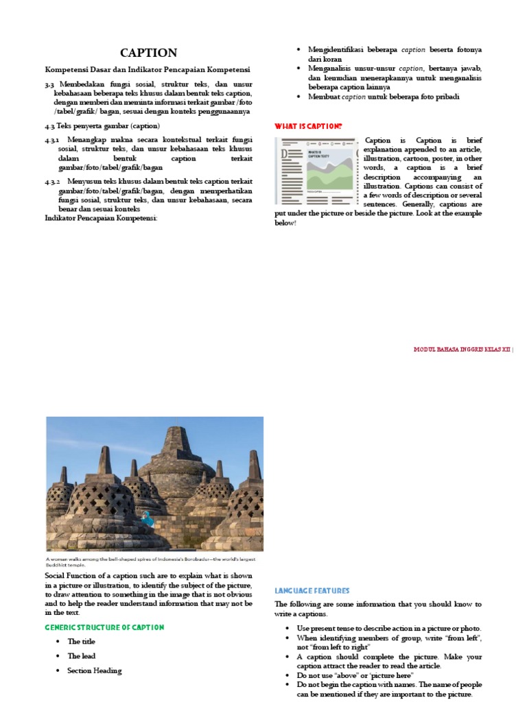 Kelas XII Bahasa Inggris: Modul Teks Caption | PDF