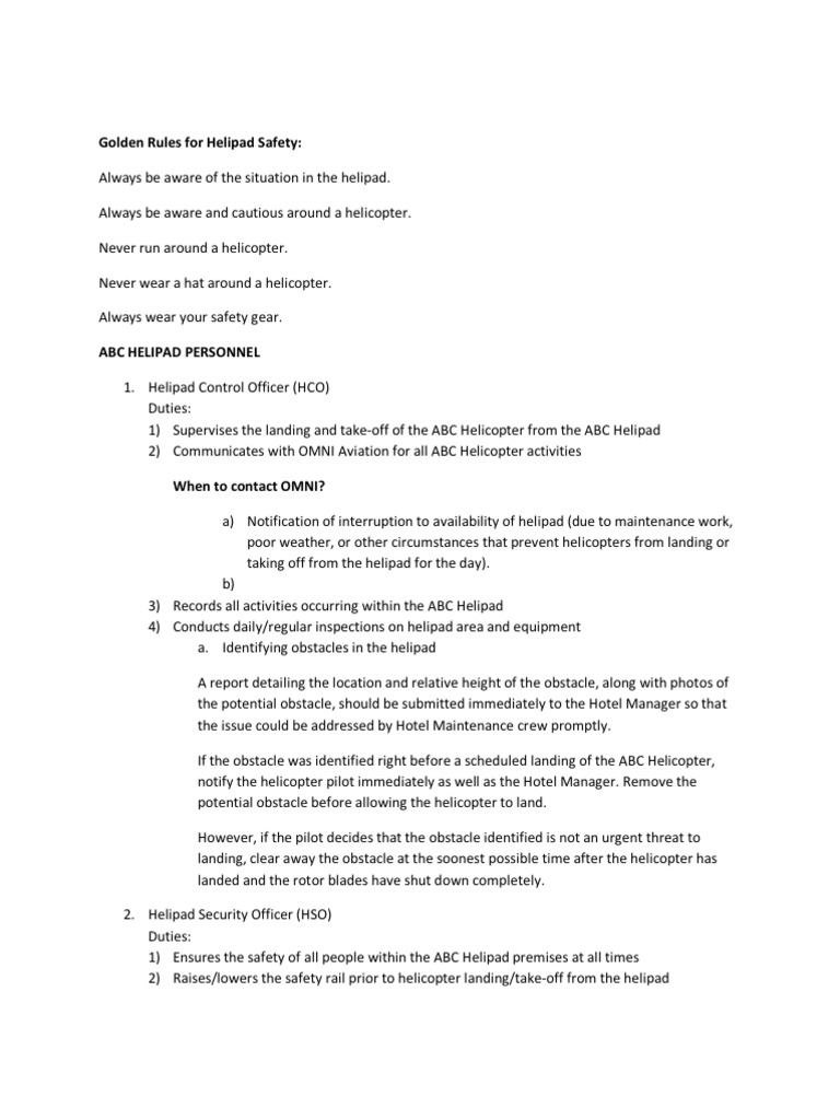 Helipad Safety and Management Guidelines | PDF | Helicopter | Aviation ...