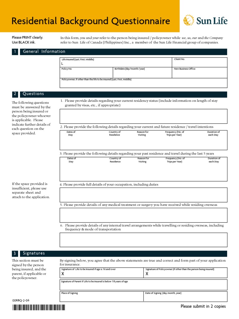 Residential Background Questionnaire | PDF