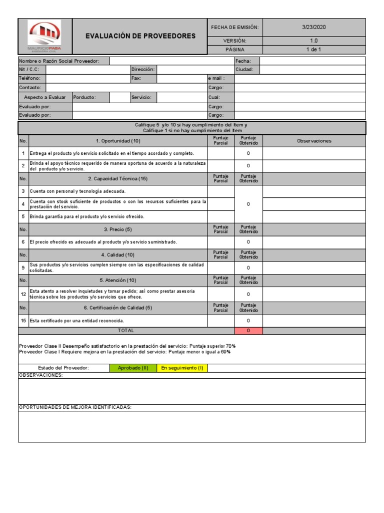 2.10.1 Evaluaci+ N y Selecci+ N de Proveedores y Contratistas | PDF