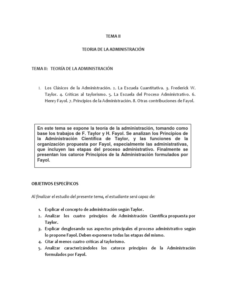 Tema II Teoria de La Administracion Moderna | PDF
