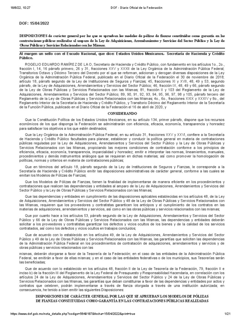 Dof Diario Oficial De La Federación 15 04 2022 Pdf