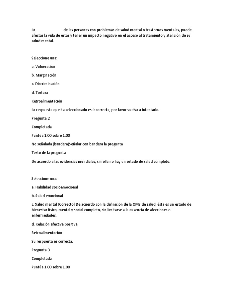 Cuestionario Modulo 3 | PDF | Salud mental | Trastorno mental