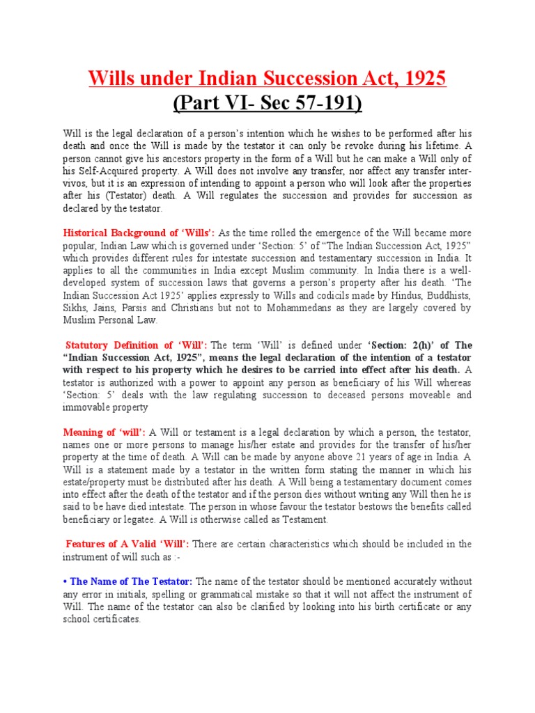 Wills Under Indian Succession Act, 1925 | PDF | Will And Testament ...