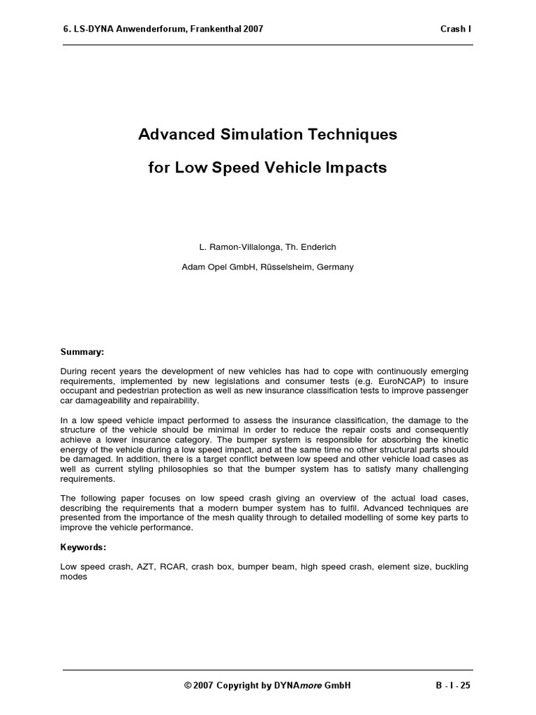 Advanced Simulation Techniques For Low Speed Vehicle Impacts | PDF