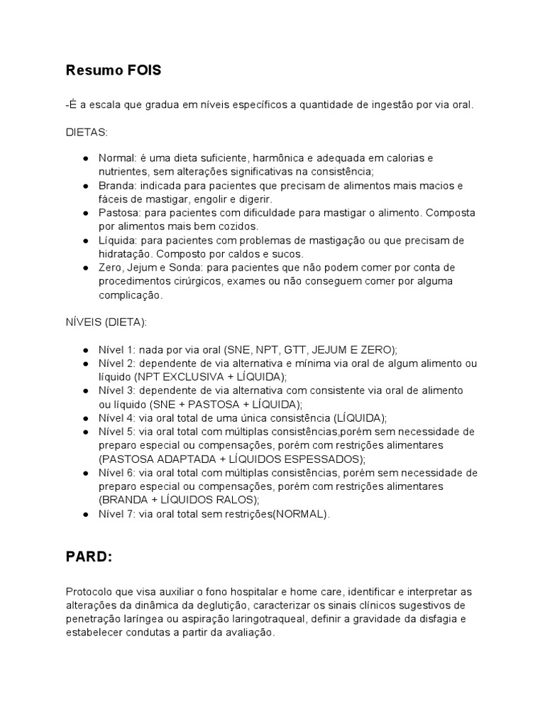Guia de avaliação e classificação da disfagia: Protocolo PARD e escala ...