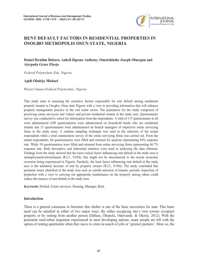 Rent Default Factors in Residential Prop | PDF | Law