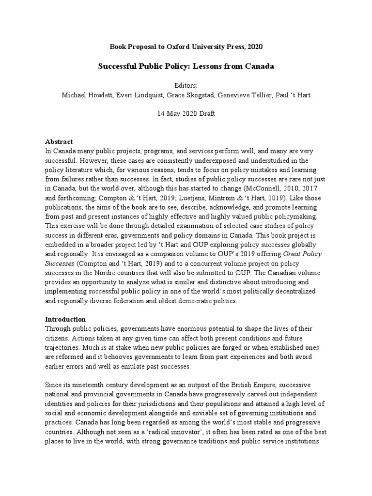 Successful Public Policy: Lessons From Canada | PDF