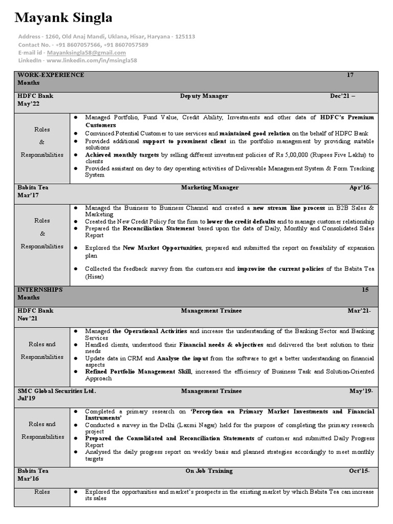 Mayank Resume 31 | Download Free PDF | Customer Relationship Management | Business