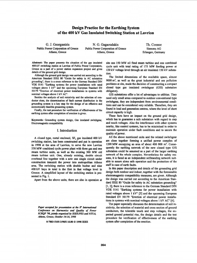 Design Practice For The Earthing System of The 400 KV Gas Insula | PDF ... Design Practice For The Earthing System of The 400 KV Gas Insula | PDF ...