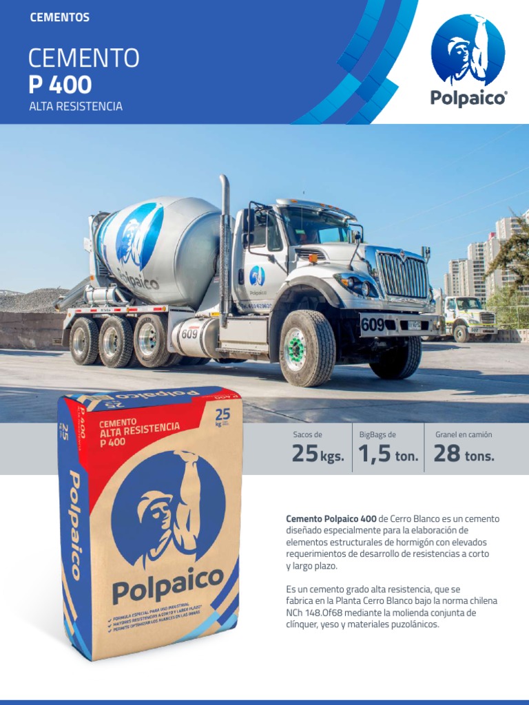 Cemento Polpaico 400: Un cemento de alta resistencia diseñado para ...