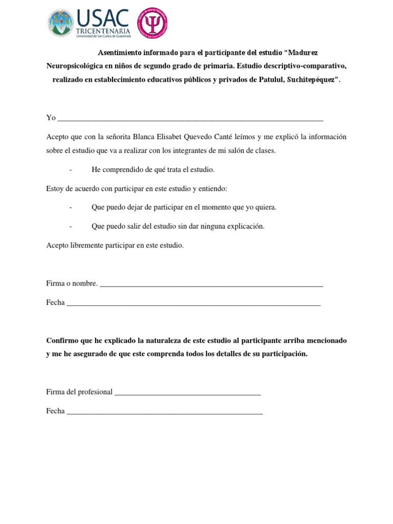 Modelo de Asentimiento Informado para Tesis 2022 | PDF