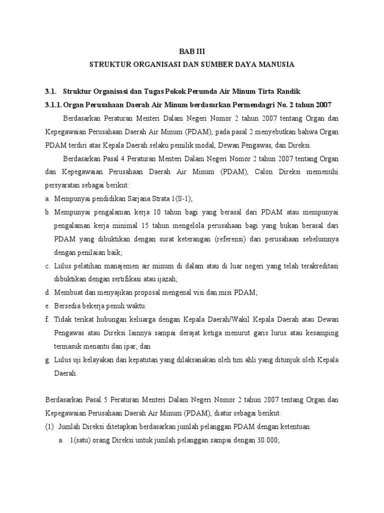 Struktur Organisasi PDAM Tirta Randik | PDF | Pengelolaan Keuangan & Uang