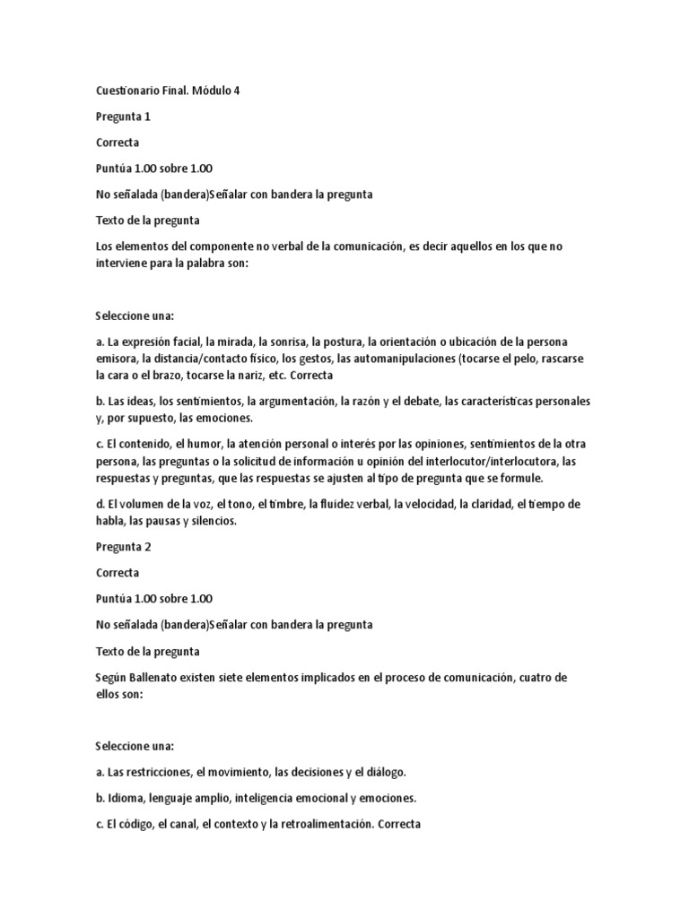 Cuestionario Final Modulo 4 | PDF | Comunicación no verbal | Comunicación