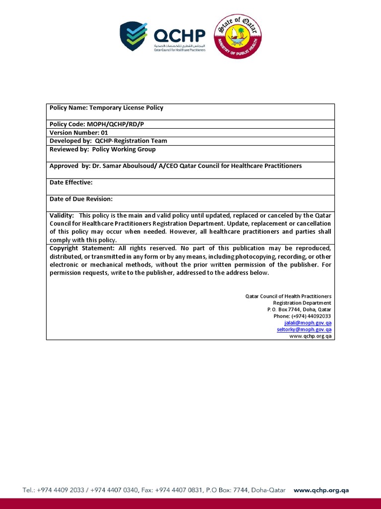 Policy for Temporary Licenses | PDF