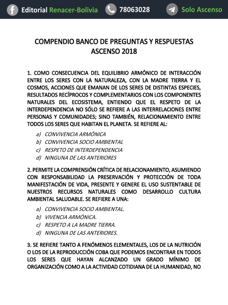 Compendio Banco de Preguntas y Respuestas Ascenso 2018 | PDF | Entorno natural | Science