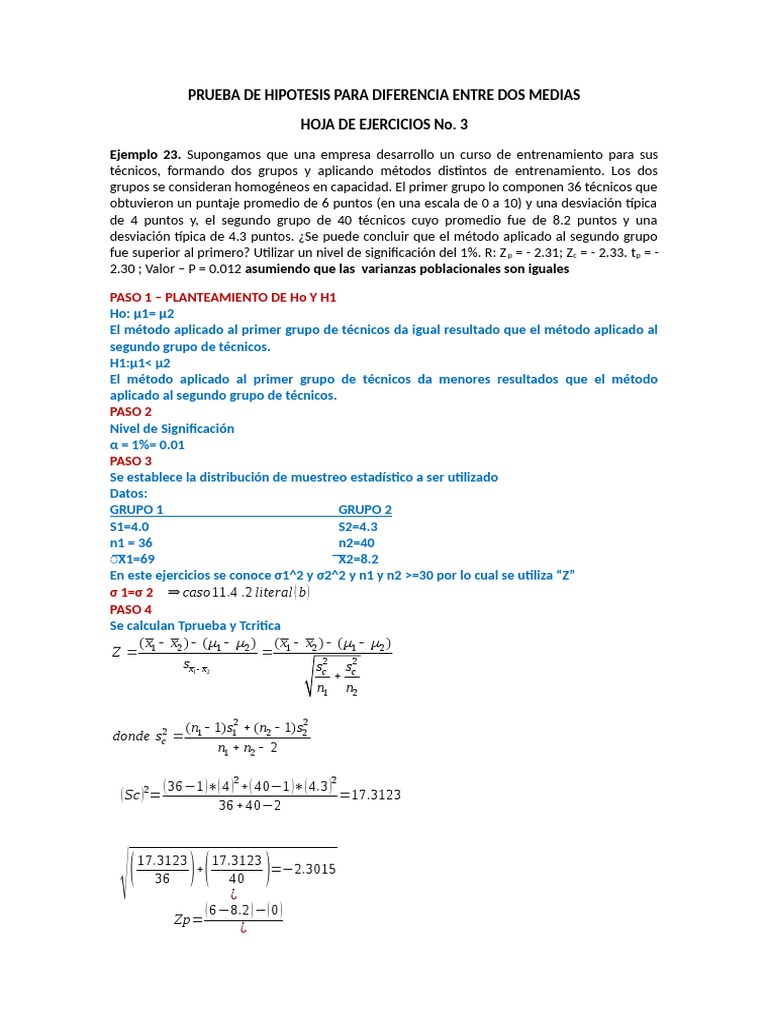 PRUEBA DE HIPOTESIS PARA DIF ENTRE DOS MEDIAS HOJA DE EJER No.3 | PDF ... PRUEBA DE HIPOTESIS PARA DIF ENTRE DOS MEDIAS HOJA DE EJER No.3 | PDF ...