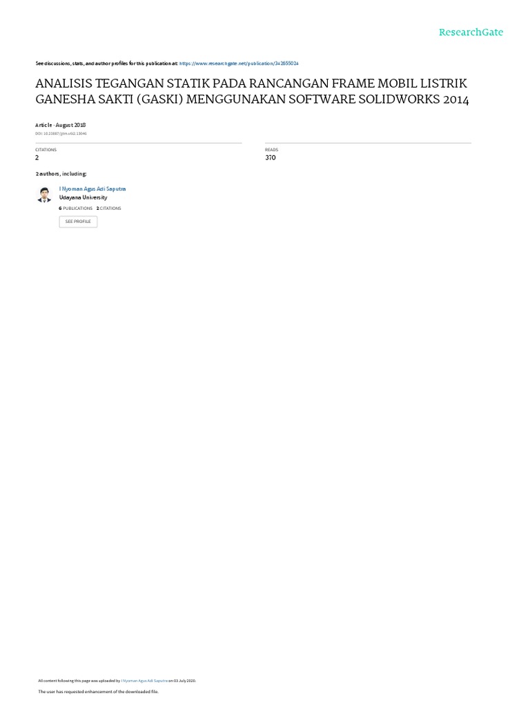 Analisis Tegangan Statik Pada Rancangan Frame Mobil Listrik Ganesha Sakti (Gaski) Menggunakan ...