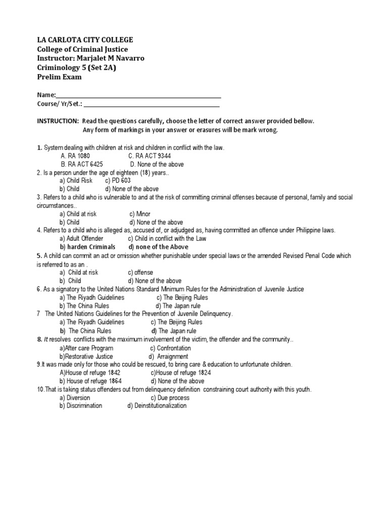 CRIM 5 PRELIM Midterm NAVARRO 2A | PDF | Juvenile Delinquency | Child Abuse