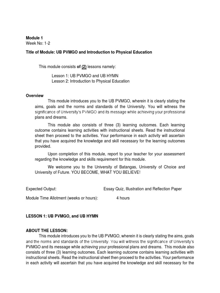 Pe1 Module 1 Week1-2 | PDF | Physical Fitness | Physical Education