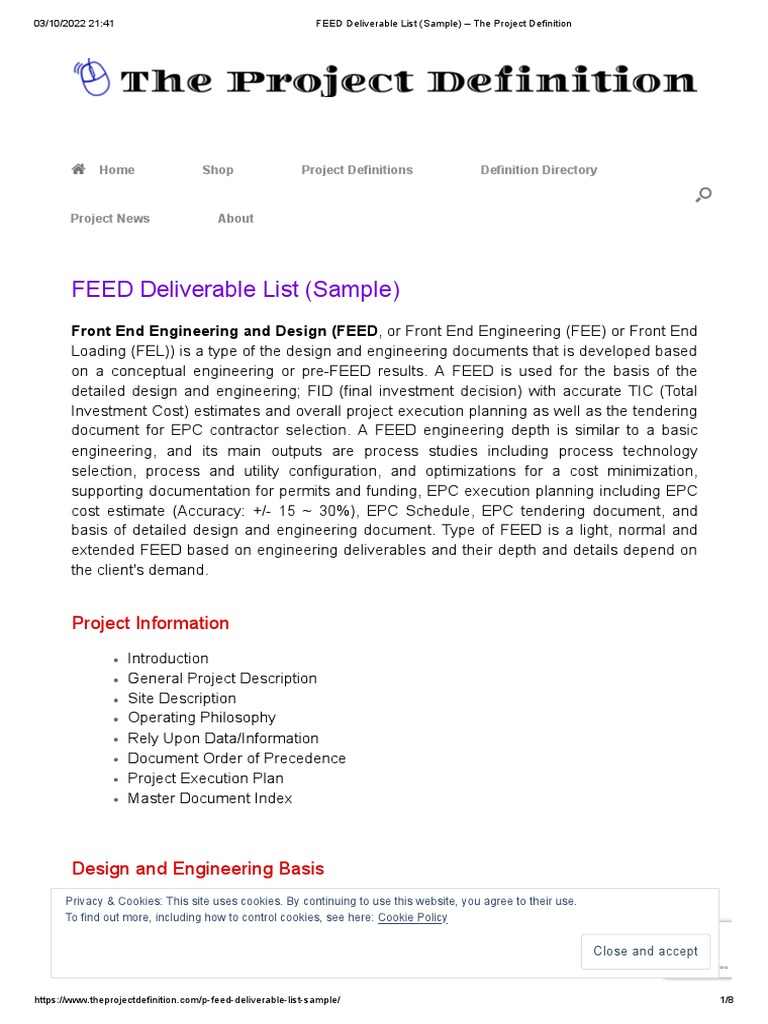 FEED Deliverable List (Sample) - The Project Definition | PDF | Engineering | Nature