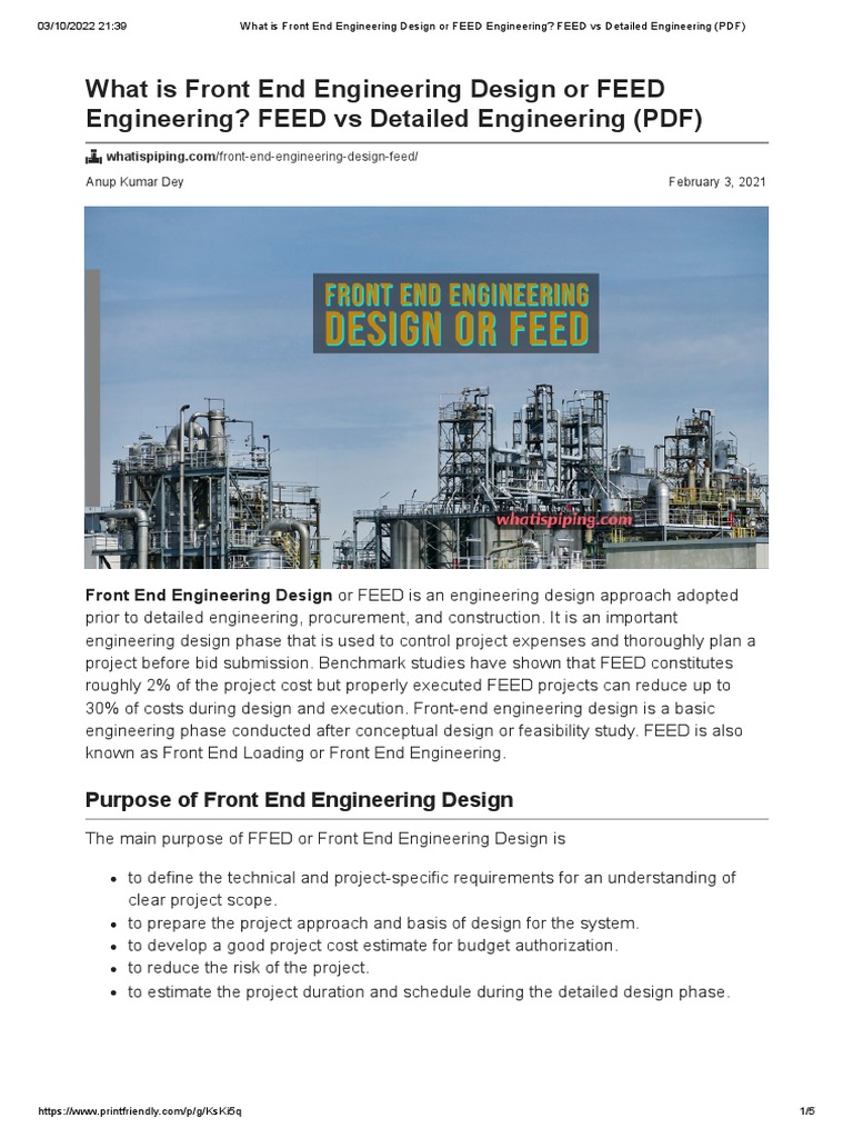 What Is Front End Engineering Design or FEED Engineering - FEED Vs Detailed Engineering PDF ...