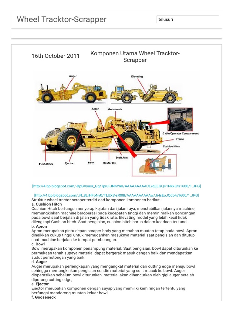 Wheel Tracktor-Scrapper - Komponen Utama Wheel Tracktor-Scrapper | PDF