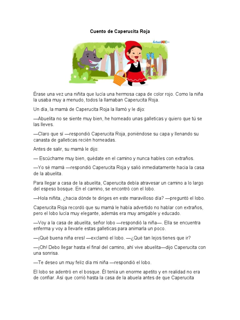 Resumen del Cuento Caperucita Roja | PDF | Caperucita Roja