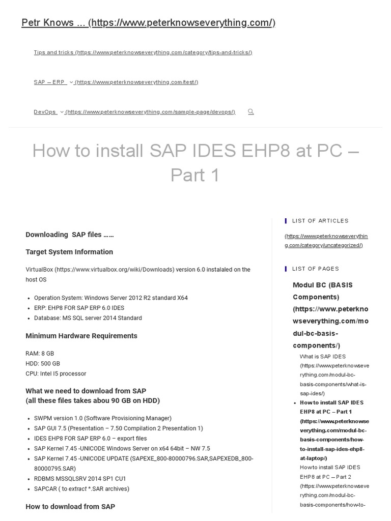 How To Install SAP IDES EHP8 at PC - Part 1 Petr Knows .. | PDF