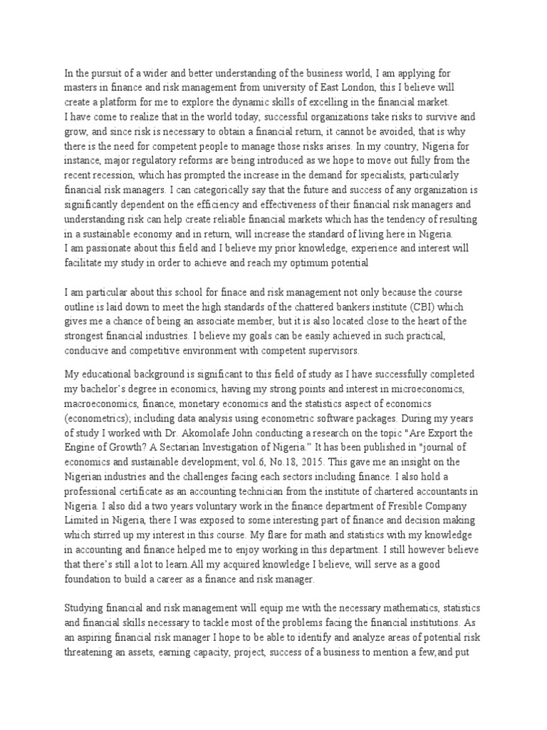 Personal Statement - SAMPLE | PDF | Risk | Economics